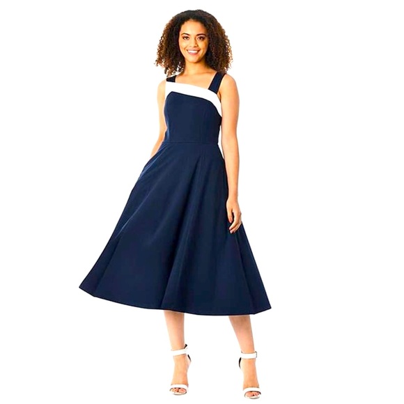 eshakti | Dresses | Eshakti Color Block Cotton Knit Fit And Flare Dress ...